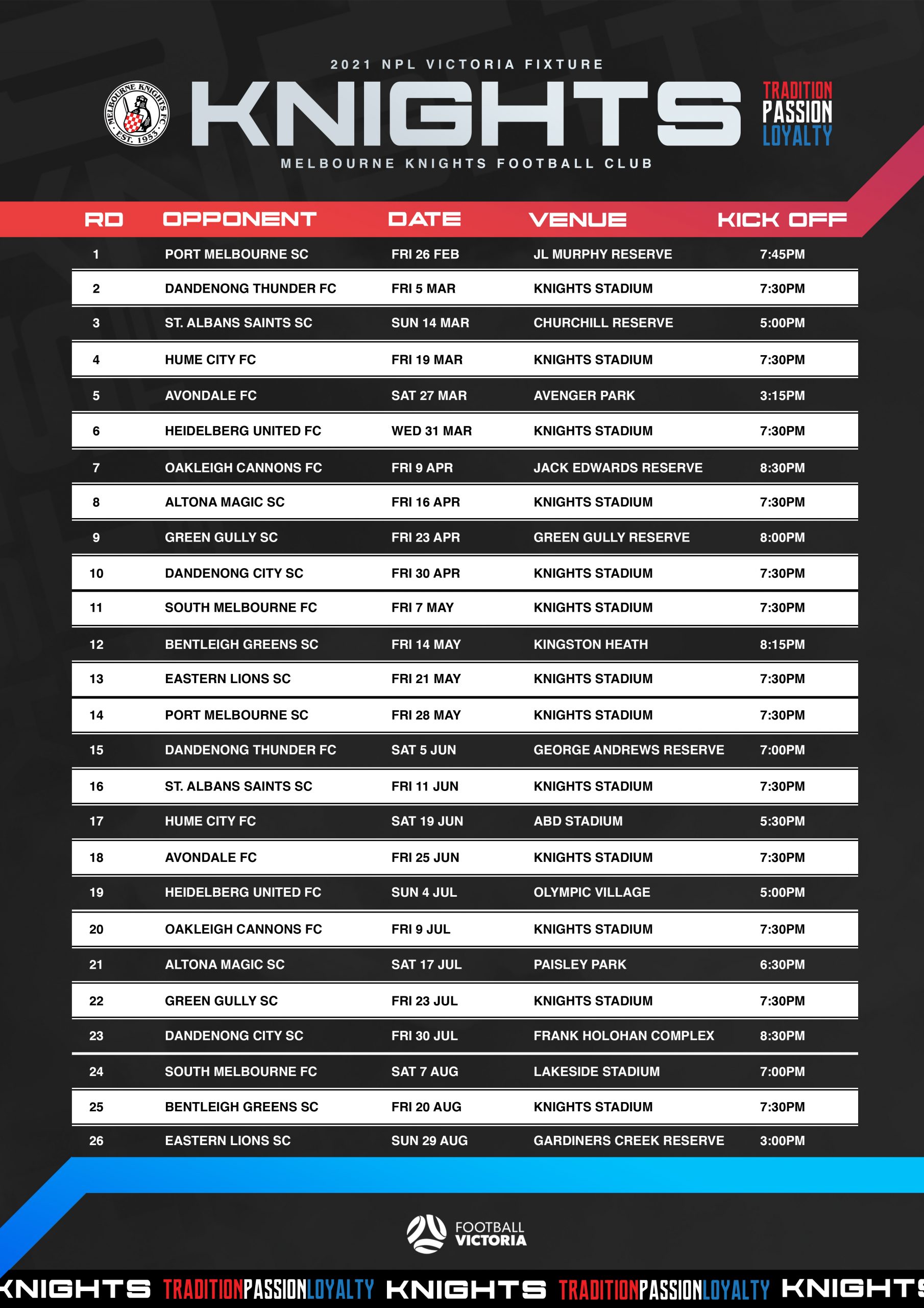 First Team Fixtures » Melbourne Knights FC